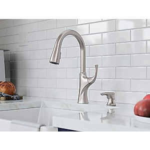 Pfister Miri 2.0 Kitchen Faucet with Pull Down Sprayer and Soap Dispenser, Single Handle, High Arc, Spot Defense Stainless Steel Finish, F5297MRRGS