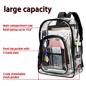 FEWOFJ Heavy Duty Clear Backpack, Large PVC Plastic See Through School Bookbag Transparent Casual Daypacks for Men Women
