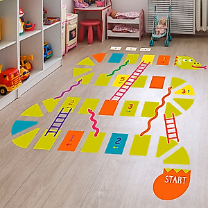 SuperDuo Cartoon Lattice Floor Decal Digital Brain Puzzle Games Kitchen Room Floor Decor Number Hopscotch Footprint Floor Sticker Track Ladder Number Games Sticker for Kids Room Classroom Nursery