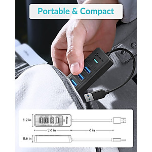 USB Hub, PHIXERO 4-Port 3.0 Hub Multi Port Expander, Fast Data Transfer Splitter for Laptop, Compatible with All Device