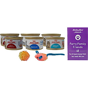 Royal Canin Cat Food 3 Flavor 6 Can Sampler, (2) Each: Urinary Care Slices in Gravy, Indoor Morsels in Gravy, Adult Instinctive Loaf (3 Ounces) - Plus 2 Catnip Toys and Fun Facts Booklet Bundle