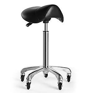 Beauty Saddle Stool Rolling Swivel Chair for Massage Clinic Spa Salon Office Adjustable with Wheels(Black)
