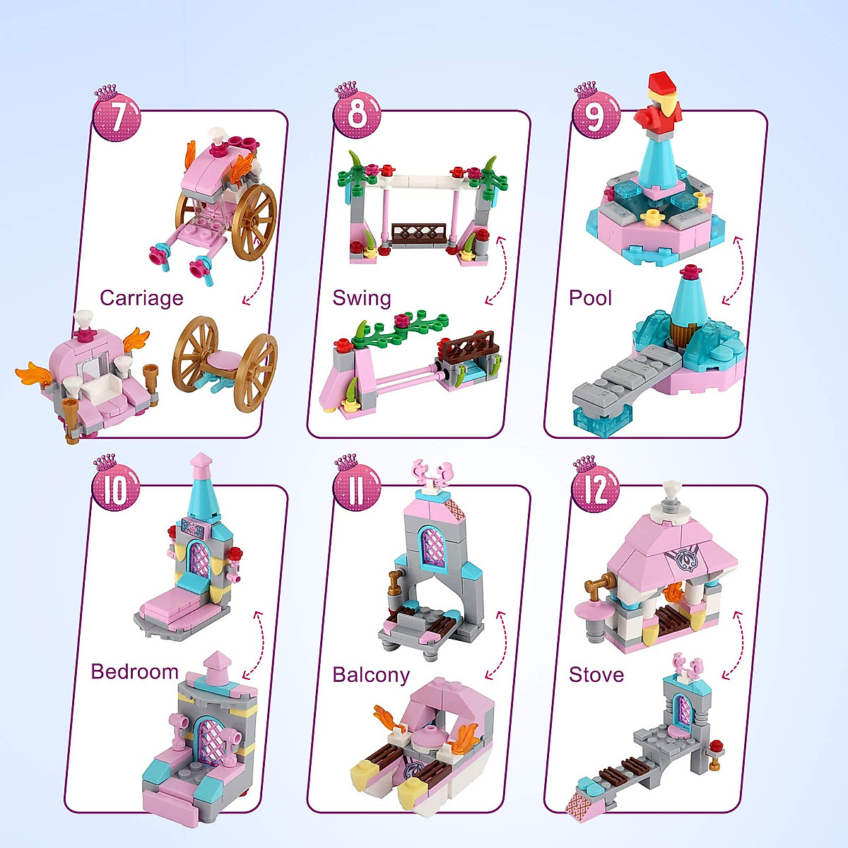 Vanmor 568Pcs Princess Castle Building Blocks Sets Toy for Girls Castle Playset with 25 Models Pink Palace Brick Toys STEM Educational Construction Kits for Kids Girls Age 6-12 Gifts