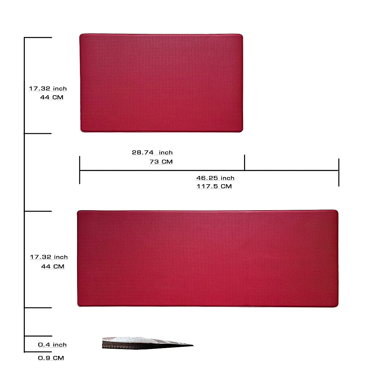 UPHTEH Anti Fatigue Kitchen Mats for Floor 2 Piece Set,17.32 * 28.74 and 17.32 * 46.25,Non Slip Waterproof Kitchen Mats and Rugs Ergonomic Comfort Mat for Kitchen,Home,Office,Sink,Laundry Room (red)