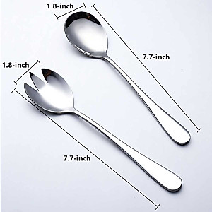 Goeielewe Pack of 2 Salad Spoon and Fork Salad Server Set, Stainless Steel Salad Serving Set, 7.7-Inch Serving Spoon and Fork Set for Salad, Gravies, Fruits, Soup or Pasta (Silver)