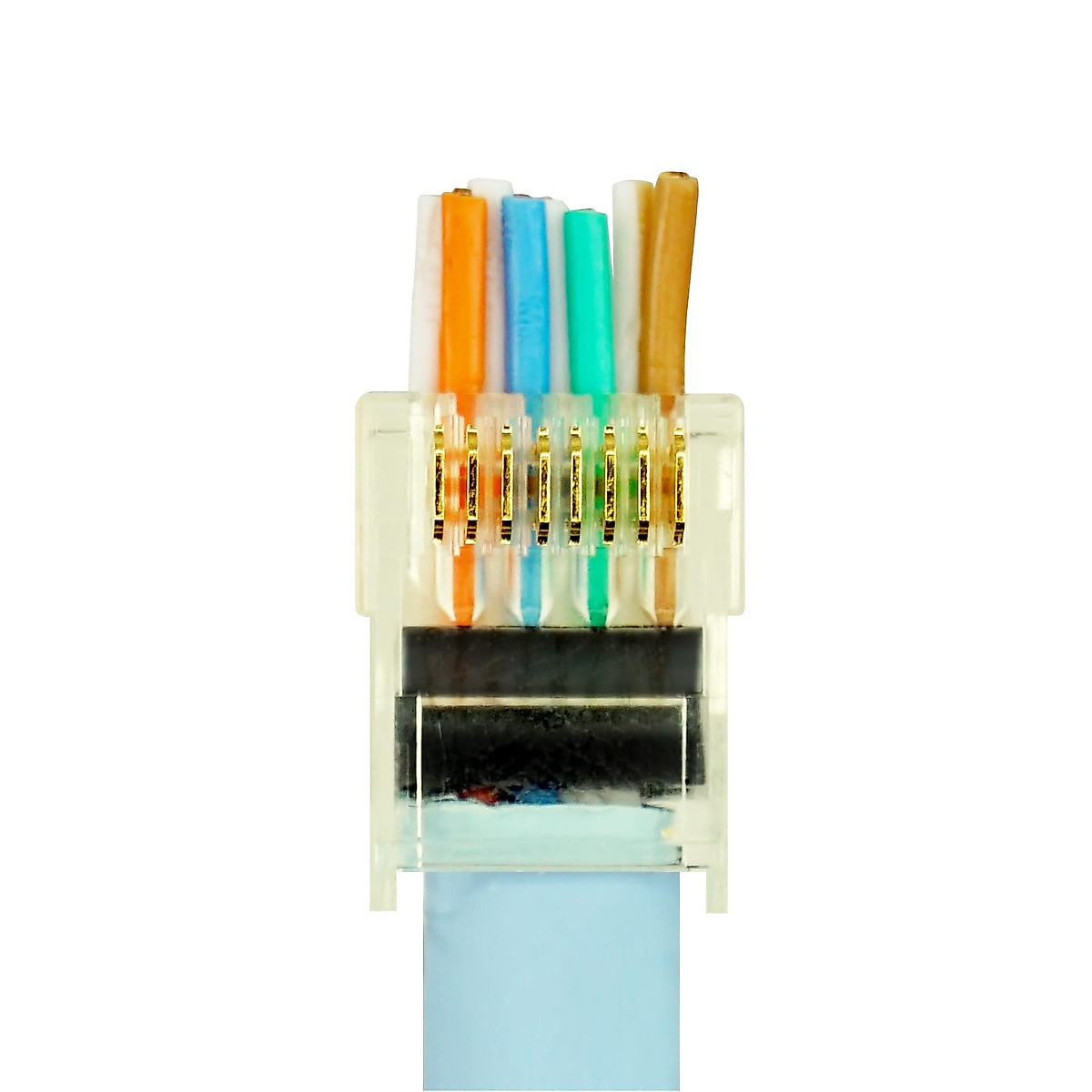 Simply45 ProSeries Pass-Through RJ45 Mod Plug - Shielded External Ground for 23AWG Solid, FPE Insulated 10G STP LAN Cables (Cat7a/7/6a) - Yellow, 50-Piece Jar - S45-1755P