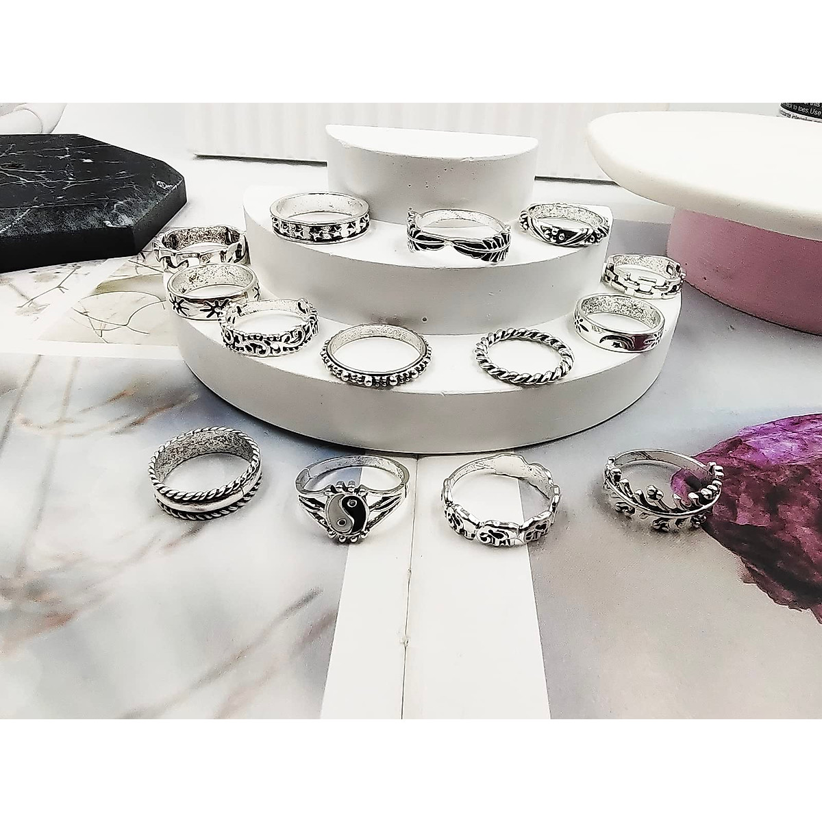 INENIMARTJ Silver Knuckle Stackable Rings Set for Women, Multiple Stackable Snake Butterfly Heart Flowers Yin Yang Joint Finger Rings, Vintage Stack Midi Rings Set (B)