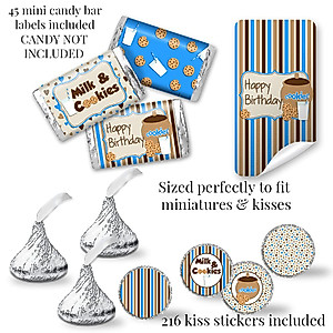 Milk and Cookies Boy Birthday Party Bundle Includes 20 each of Invitations & Thank You Cards with Envelopes + 2 Different Sizes of Stickers, Mini Candy Bar Wrappers, & Water Bottle Labels!