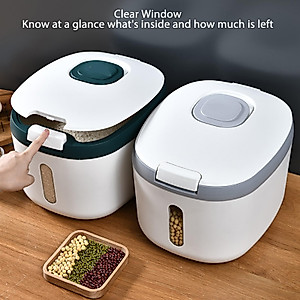 Rice Storage Container, Large Capacity Food Storage Container, Airtight Food Storage Container with Measuring Cup, Covered Rice Bucket, Cereal Dispenser Bin for Grains Nuts Flour(S Green (5kg/11.0lb))