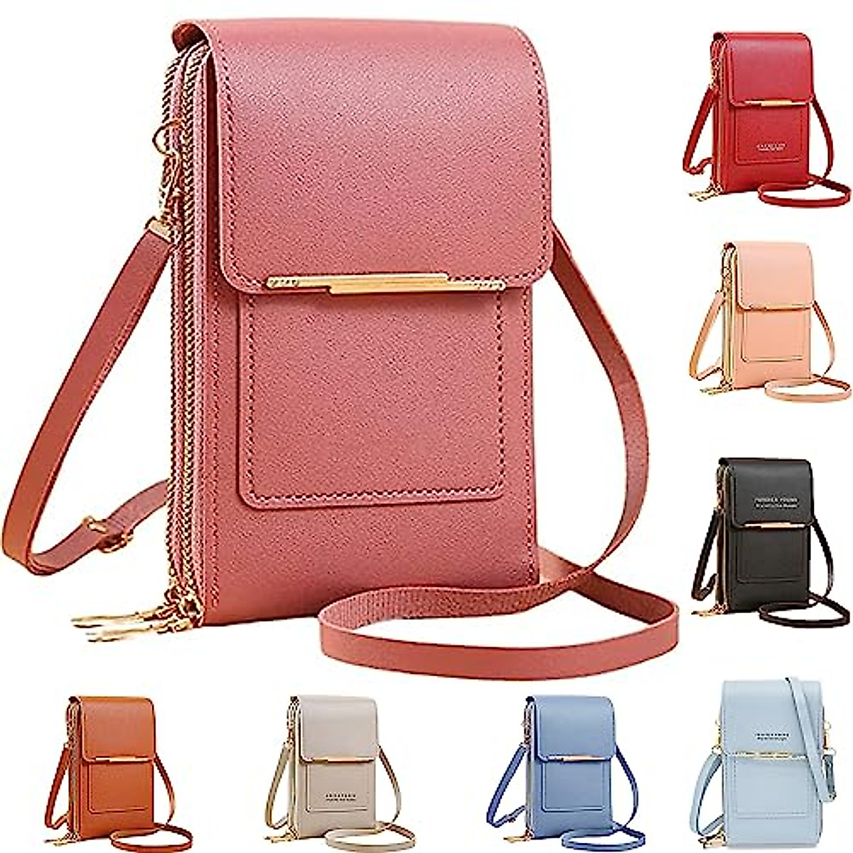 Cooking Coll Anti-Theft Leather Bag,Small Crossbody Cell Phone Purse Wallet for Women,Touchscreen with Shoulder Strap,RFID Blocking Messenger Handbag Credit Card Slots, Dark Pink