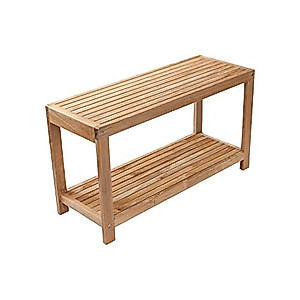 NORDIC STYLE TEAK Wood Shower Stool and Spa Bench with Shelf, Teak Shower Bench for Indoor and Outdoor Use, Teak Storage Bench, Teakwood Shower Bench, Natural Teak Finish, 35"