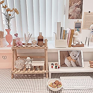 Wooden Double Layer Rack Desk Storage Organizer, Foldable 2-Tier Ladder Shelves, Durable Shelf Flower Pot Seasoning Racks, Sundries Shelf, Home Decor Ladder, 34 x 18 35 cm