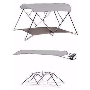 STOPBYUS 7.6 oz Gray 4 Bow Round Tube Boat Bimini TOP Sunshade Compatible for Sweetwater Premium 200-4 2011-2014