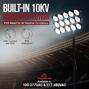 RuggedGrade 277-480V - 500W StadiumPro III LED Stadium Lights - 66,500 Lumen - 5000K - 30 Degree - Flood Mount