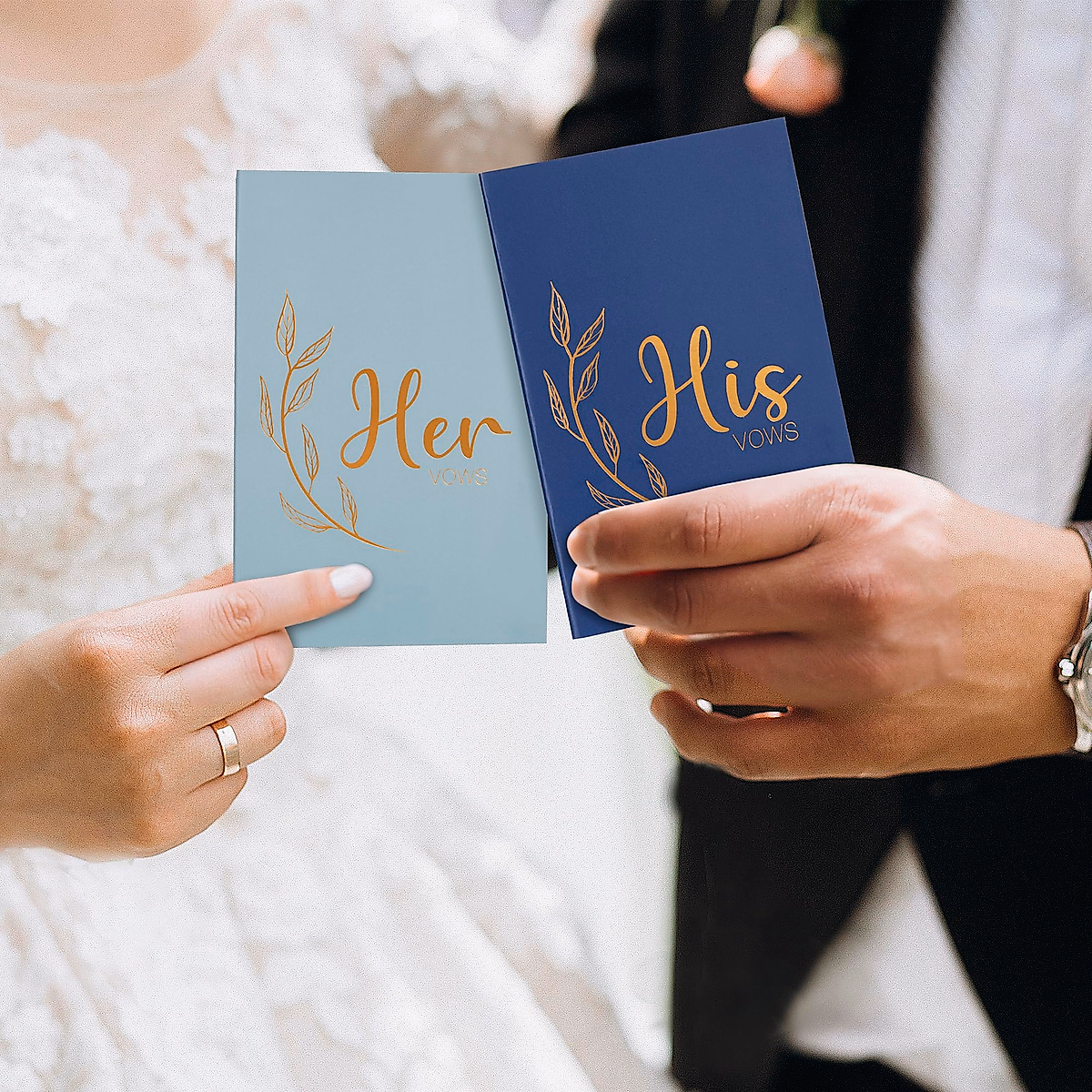 fusuu Wedding Vow Books - Vow Books His and Hers - Gold Foil Lettering with 28 Lined Pages – Bridal Shower Gifts - Peferct Addition for Your Wedding Day (Blue)