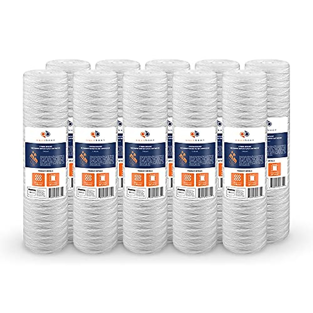 Aquaboon 1 Micron 20" x 4.5" String Wound Sediment Water Filter Cartridge | Whole House Sediment Filtration | Compatible with PC40-20, WP1BB20P, 355222-45, WPP-45200-01, WPP-45200-01, 84650, 10-Pack