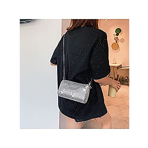 YIKOEE Crystal Rhinestone Clutch Purses for Women Evening Bag with Chain (Silver)