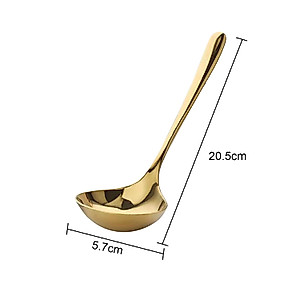Soup Ladle, Stainless Steel Serving Spoon with Long Handle Golden Cooking Spoon for Stirring, Portioning and Serving Soups, Sauces, Batter