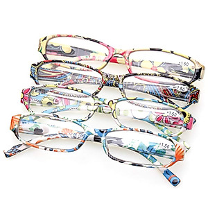 Kerecsen Reading Glasses 4 Fashion Women Eyeglasses With Floral Design Classic Spring Hinge Readers (2.00, 4 Pack Mix Color)