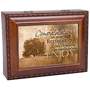 Cottage Garden Congrats Retirement Woodgrain Music Box/Jewelry Box Plays Wonderful World