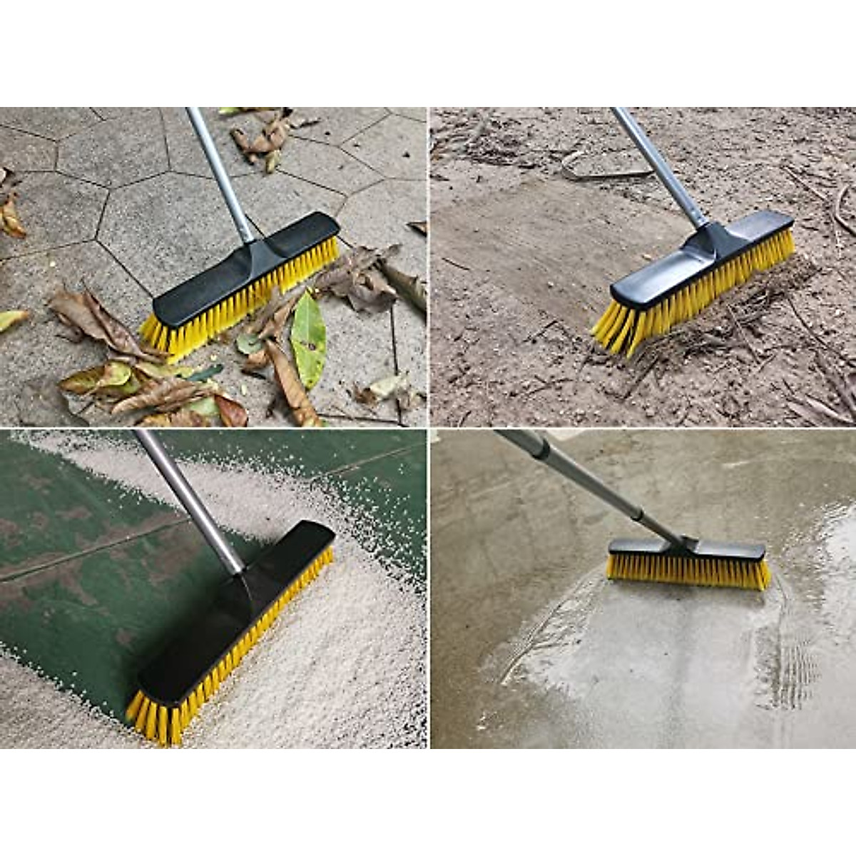 Push Broom Heavy-Duty Indoor Outdoor Floor Cleans Brush Bristles Adjustable Steel Handle Pole 55” Wide 16” Lightweight Scrub Sidewalk Driveway Yard Patio Garage Concrete Wood Stone Tile Wall