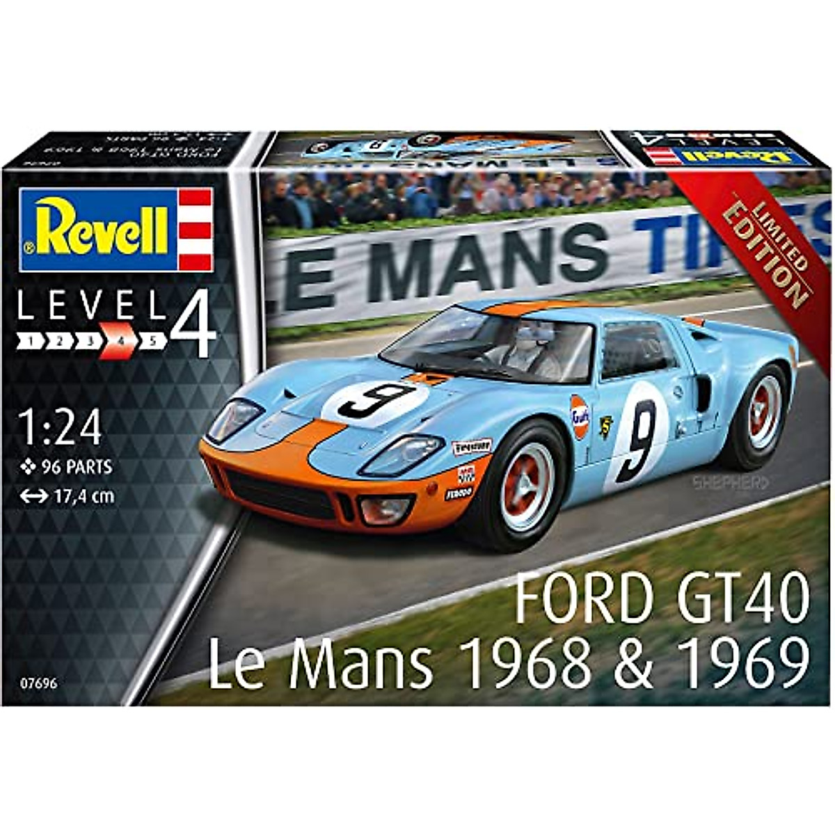 Revell Vell 07696 Ford GT 40 Le Mans 1968 Limited Edition Model Kit 1:24 Scale, Unvarnished