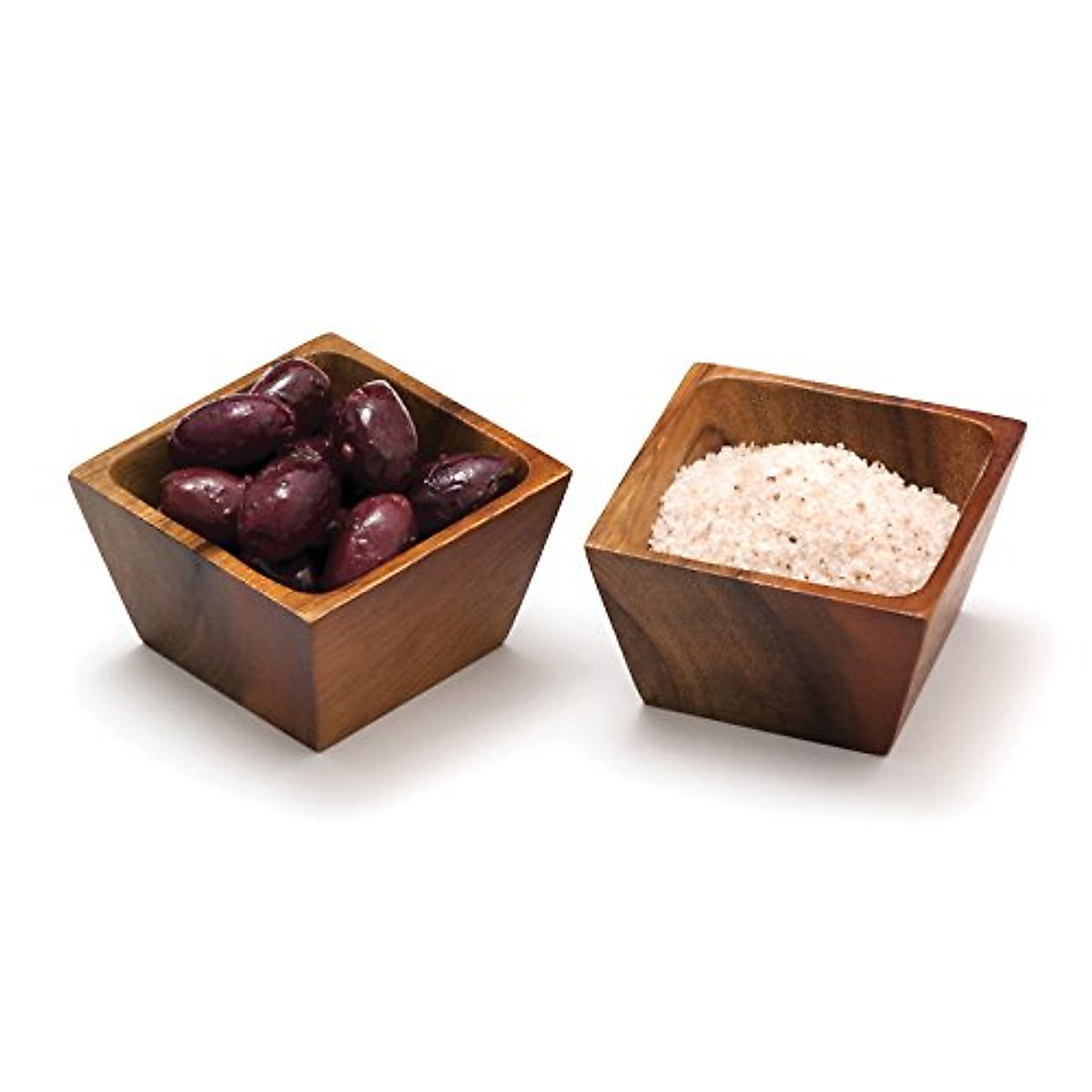 Lipper International Acacia Wood Square Salt Pinch or Serving Bowls, 3" x 3" x 2-1/2", Set of 2