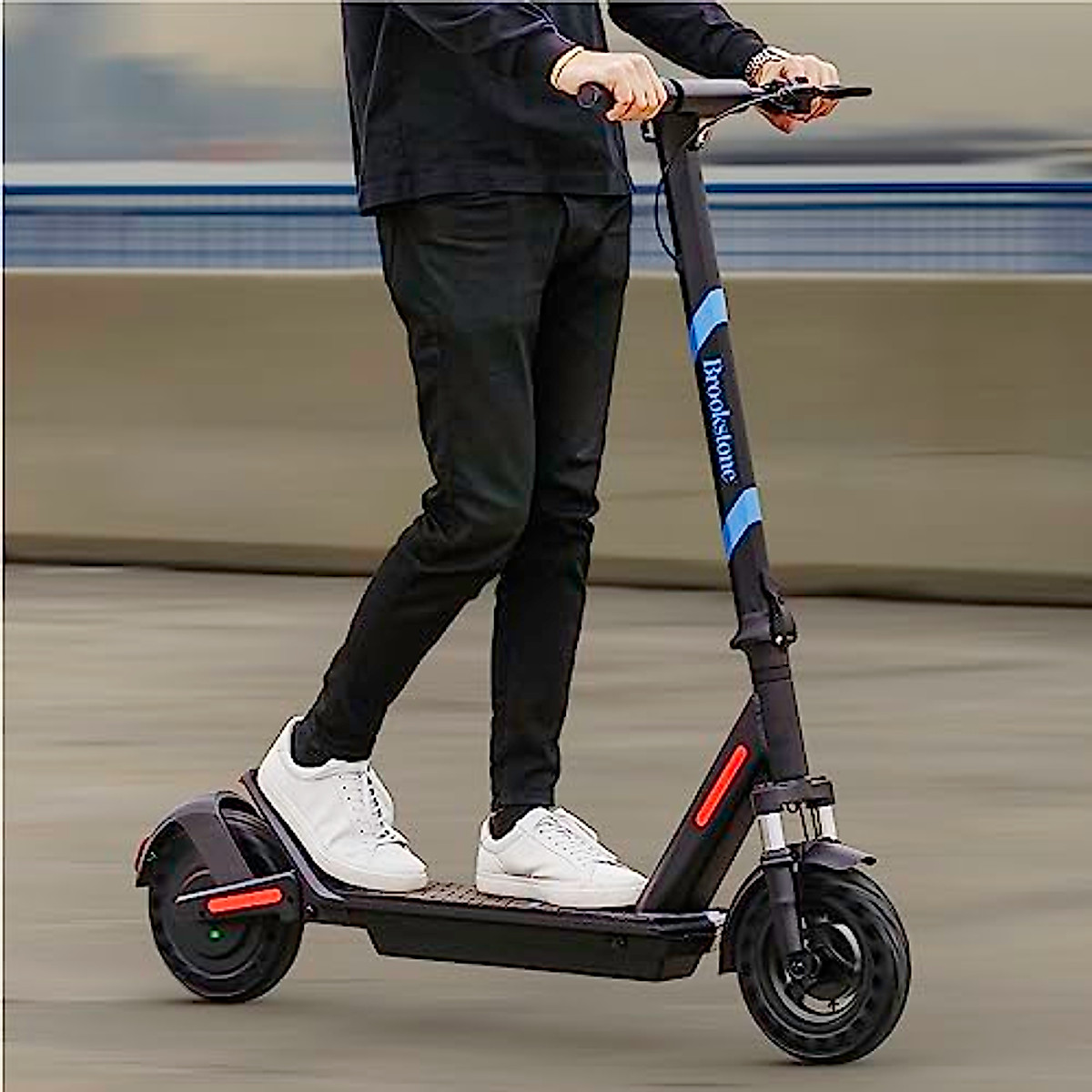 Brookstone BlueGlide Elite 10 Electric Scooter 500 Watt Motor, Max Speed 21 MPH, Up to 18 Miles Range, IPX4 Water Resistance, 10 Inch Honeycomb Tires, Cruise Control, Dual Suspension, Foldable Frame