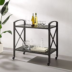 Crosley Furniture Kaplan Rolling Metal Outdoor Bar Cart for Backyard, Pool, Patio, Deck, Oil-Rubbed Bronze
