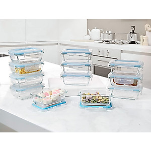 M MCIRCO [12-Pack, 6.3oz] Small Glass Food Storage Containers, Small Glass Containers with Lids, Small Glass Jars for Snacks, Dips, Sauces, BPA Free, Freezer, Microwave & Dishwasher Friendly, Blue