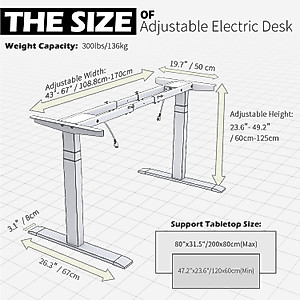 TOPSKY Dual Motor 3 Stage Electric Adjustable Standing Desk Frame Heavy Duty 300lb Load Capacity for Home Office (White Frame Only)