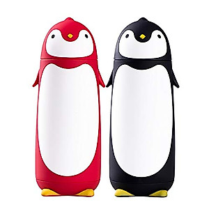 ChezMax Penguin Cartoon Water Bottle for Kids Water Glass 10.0oz Red