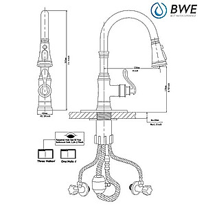 BWE Kitchen Faucet with Pull Out Sprayer 3 Spray Modes Oil Rubbed Bronze Single Handle High Arc Kitchen Sink Faucet with Deck Plate Lead-Free Commercial Bar Farmhouse Pull Down Sprayer