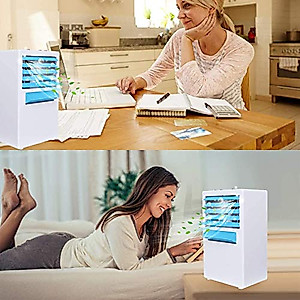 Personal Air Cooler - Evaporative Mini Air Conditioner with Icebox, 4-in-1 Portable Table Fan with 3 Fan Speeds, Quiet Mini Air Conditioner for Home & Office, Air Humidifier, AC Adapter Included