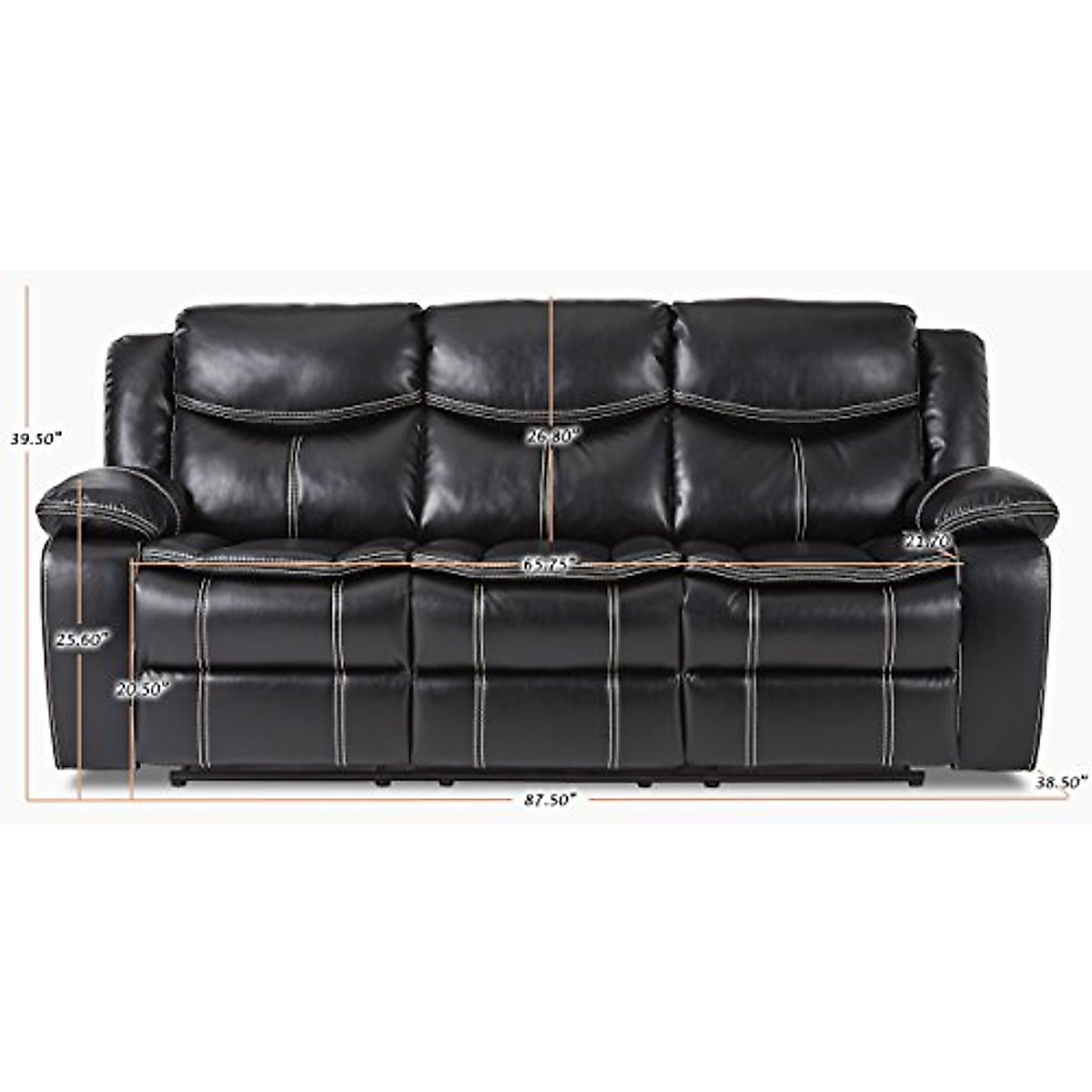 Homelegance 88" Manual Double Reclining Sofa, Black