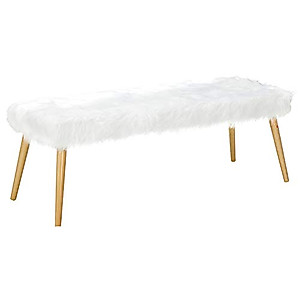 Christopher Knight Home Magnus Long Hair Furry Ottoman, White