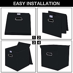 NieEnjoy Closet Organizers Fabric Storage Cube Bins with Lids collapsible storage bins basket with Handles ,Storage Boxes for Organizing,3 Pack (Black)