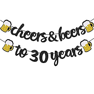 30th Birthday Decorations Cheers to 30 Years Banner for Men Women 30th Birthday Black Glitter Backdrop Wedding Anniversary Party Supplies Decorations Pre Strung
