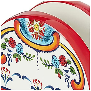 Euro Ceramica Zanzibar Collection Vibrant Ceramic Tableware Necessities, 4 Piece Completer Set, Spanish Floral Design, Multicolor