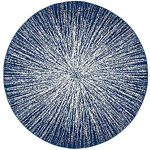 SAFAVIEH Evoke Collection 6'7" Round Navy/Ivory EVK228N Abstract Burst Non-Shedding Dining Room Entryway Foyer Living Room Bedroom Area Rug