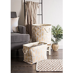 DII Polyester Storage Bin, Gold Metallic Collection Collapsible with Handles, Medium, Pineapple