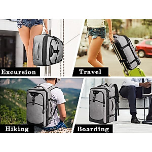 Carry on Backpack, 50l Large Travel Backpack with 3 Packing Cubes, Expandable Airline Approved 17inch Laptop Backpack, Business Weekender Daypack Overnight Luggage Duffel Bag Gifts for Men Women,Grey