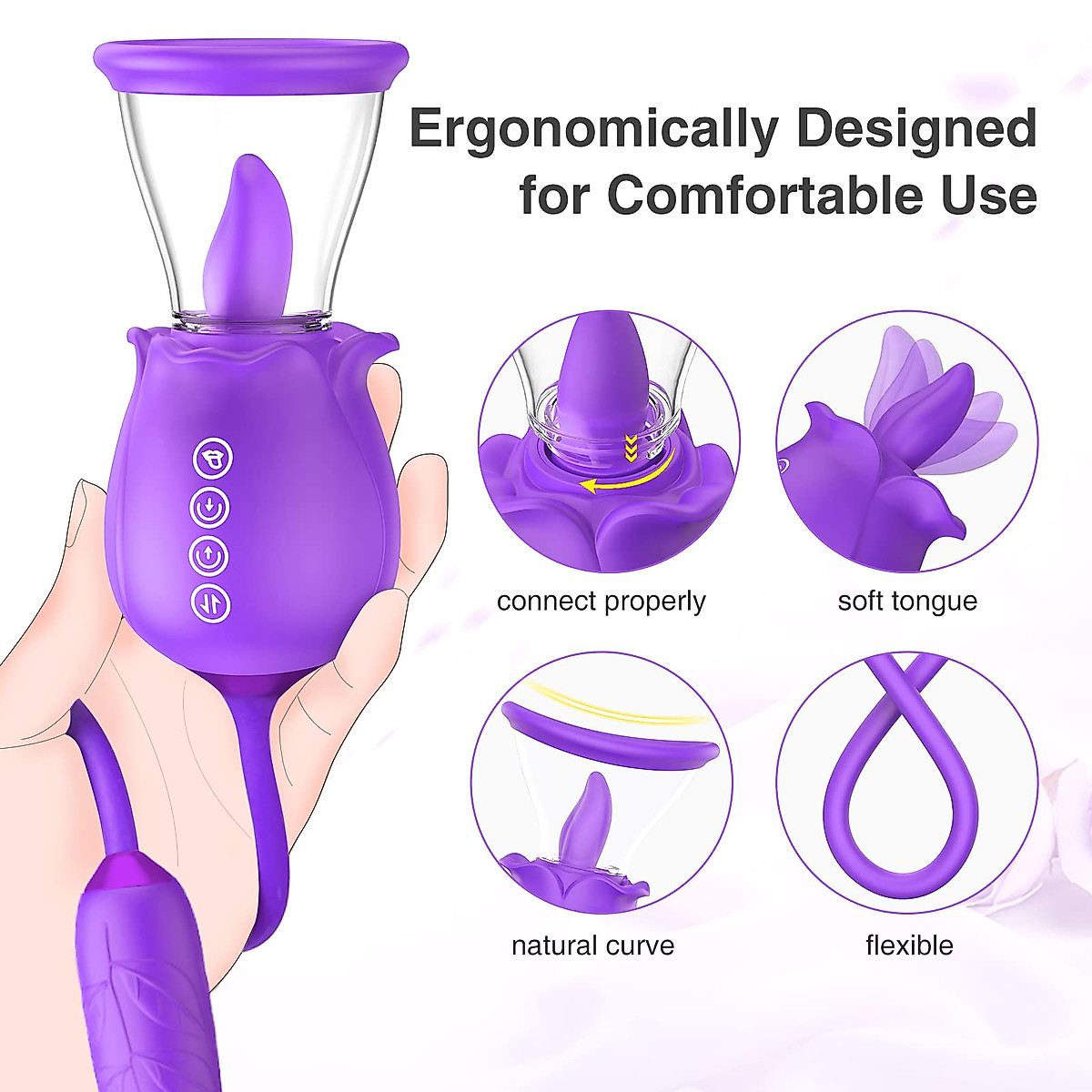 Nipple Weight Toys for Womens Sex Toys - 3in1 Rose Sex Toy with 7 Tongue Licking & 3 Thrusting Vibrator Dildo Adult Sex Toys for Couples G Spot Vibrators