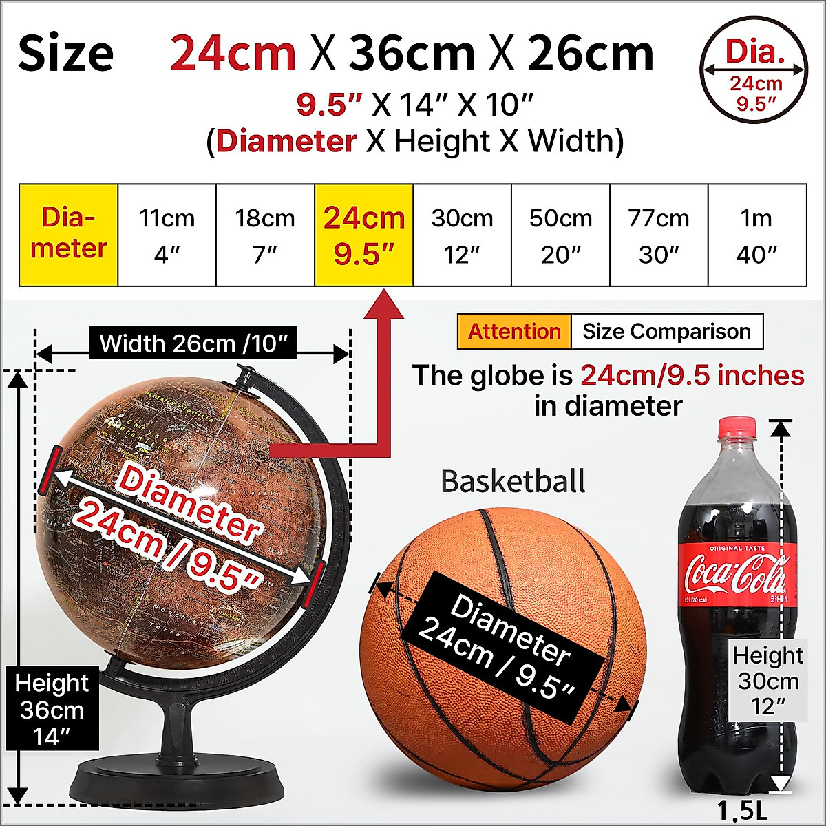 Mapsoft Explorer Mars Globe, 24cm/9.5", R-24, Red Planet, Mars Map, Mars Atlas, Mars Poster