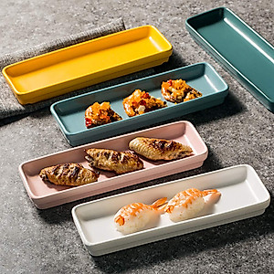 Amosfun Porcelain Platters Rectangular Serving Trays Porcelain Platter Snack Sushi Food Holder Storage Tray Dish for Parties (Green)