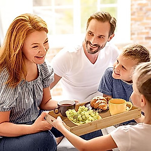 Sgigiul Bamboo Dinner Food Trays for Eating On Couch Party Platters for Serving Food Decorative Tray for Kitchen Counter Rectangle(15.74" Lx11.2”W and 14.76”Lx10.23”W)