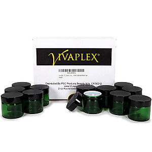 Vivaplex, 12, Green, 2 oz, Round Glass Jars, with Inner Liners and black Lids