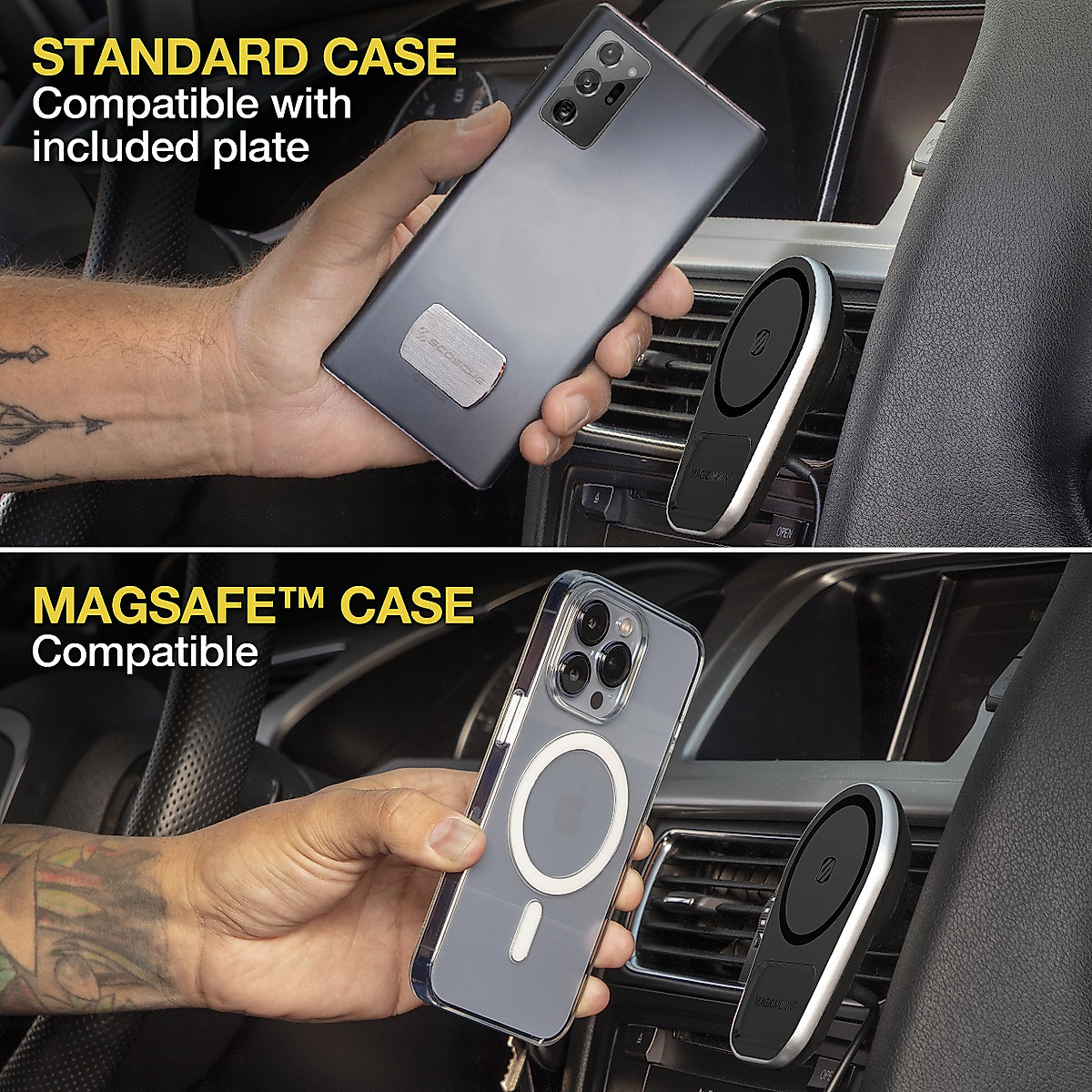 Scosche MPQ5DV-XTSP MagicMount Pro Charge5 15W Wireless Charging MagSafe Car Mount, Magnetic Phone Holder for Dashboard/Vent Compatible with iPhone 16/15/14/13/12 Pro/Pro Max/Plus, MagSafe Case & More