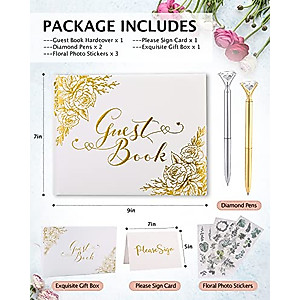 Wedding Guest Book - Guest Book Wedding Reception with Pens - 9x7'' Personalized Wedding Guestbook Photo Album Sign in Book - Gold Foil Hardcover & Gilded Edges, for Weddings, Baby Shower, Party