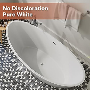 Empava 67 Inch Acrylic Freestanding Bathtub Contemporary Soaking Tub with Brushed Nickel Overflow and Drain EMPV-BT1518, Glossy White